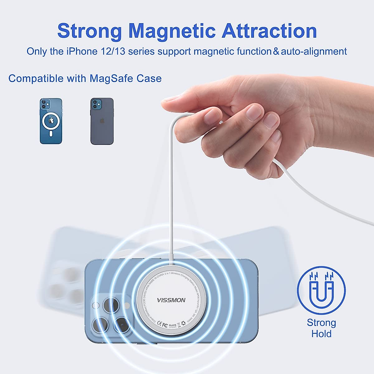 Magnetic Wireless Charger 3 in 1, 15W Fast Wireless Charging for iPhone 14/13/12/11 Series/XS Max/XS/XR/X/8/8 Plus, Compatible with Apple iWatch SE/7/6/5/4/3/2, AirPods Pro/3/2
