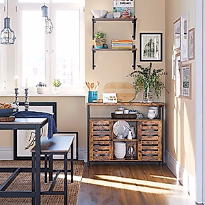 VASAGLE Buffet Cabinet, Sideboard Storage Cabinets with Compartments, Adjustable Shelves, Louvered Doors, 13.8 x 39.4 x 32.1 Inches, Rustic Brown and Black