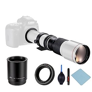 JINTU 500-1000mm f/8 Manual Telephoto Lens + T-Mount for Canon EOS Rebel SL2 SL1 T3 T3i T4i T5 T5i T6 T6i T6s T7 T7i 4000D 6D 7D 60D 70D 77D 80D 5D II/III/IV 550D 650D SLR Camera Lenses