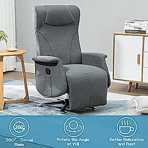 AVAWING Swivel Recliner Chair with Vibration Massage & Heater, Adjustable Lounge Reclining Chair with Footrest Armrest Swiveling Heavy Duty Base for Bedroom, Office, Grey
