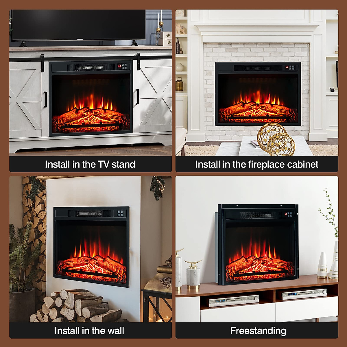 GOFLAME 23” Electric Fireplace Insert, Recessed Fireplace Heater with Remote Control & Touch Screen, Wall Mounted Electric Fireplace with Adjustable Flame Brightness and Timer, Overheating Protection