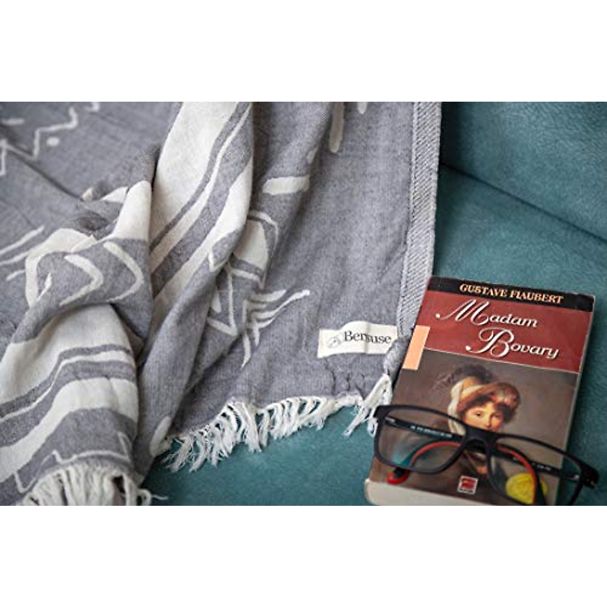 Bersuse 100% Cotton Kona XL Throw Blanket Turkish Towel - 75x90 Inches, Anthracite