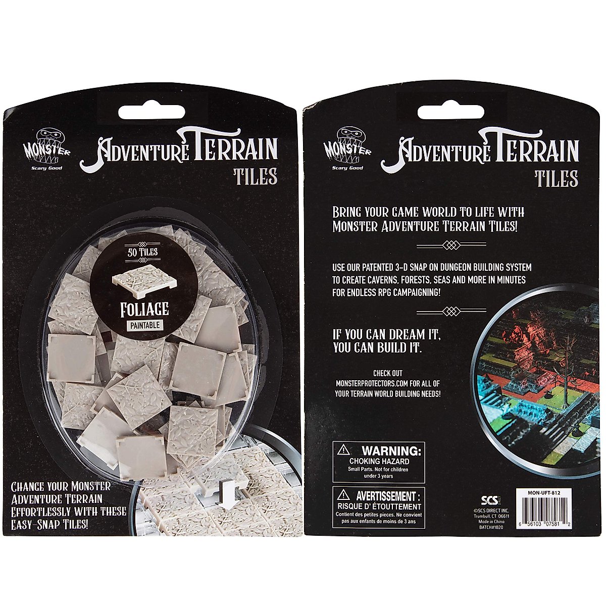 Monster Adventure Terrain- 50pc Tile Expansion Pack-Paintable 1"x1" Tile Set- Amazing Tabletop Terrain in Minutes-Customize Your D&D and Pathfinder Dungeons Your Way