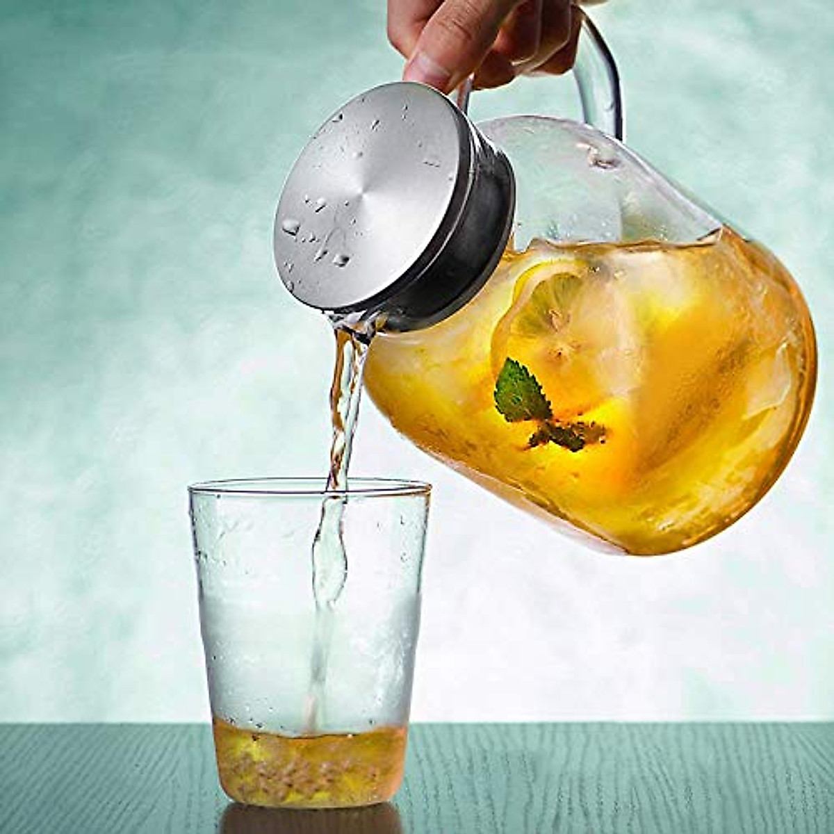 68OZ Glass Pitcher with Lid and Spout - High Heat Resistance Pitcher for Hot/Cold Water & Iced Tea (2.0L)