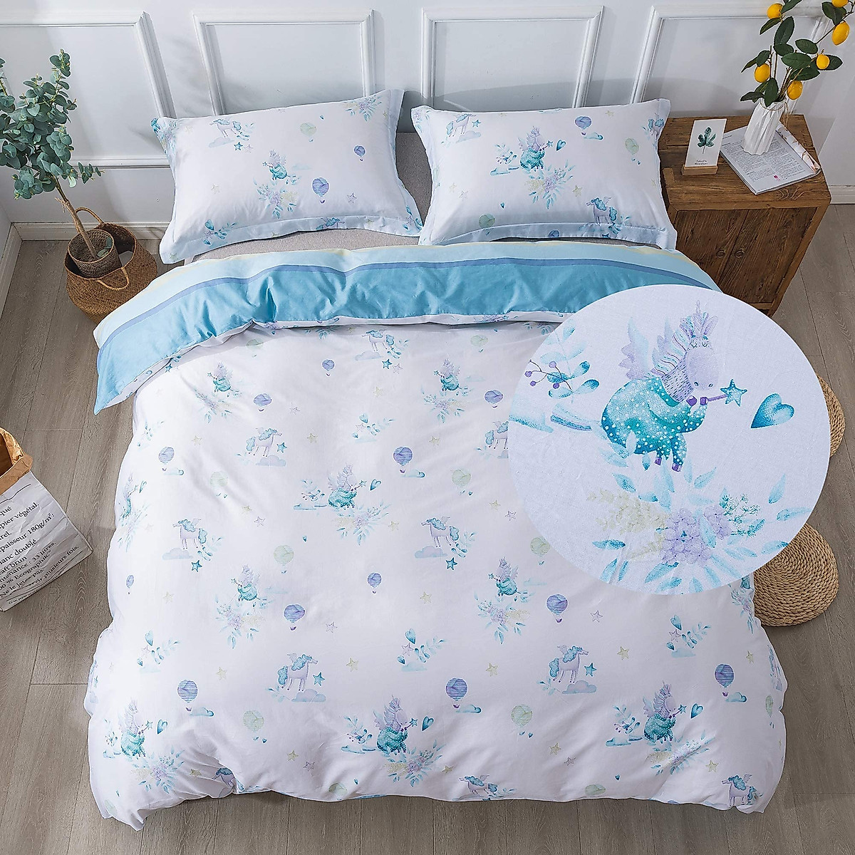 Brandream Kids Bedding Full Size Boy 100% Cotton Set Blue Adventure Hot Air Balloon Duvet Cover Set 3-Piece (No Comforter Included) Reversible