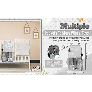 Star Pattern Diaper Caddy and Nursery Organizer for Newborn Baby Essentials, Hang on Crib, Baby Bed. Changing Table or wall. Multiple Pockets to Store Wipes, Creams, Lotions, Toys and more.