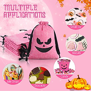 Paterr 48 Pcs 5 x 7 Inch Halloween Burlap Treat Bags Bulk Halloween Party Favors Pumpkin Goody Gift Bags with Drawstring Small Candy Pouches for Kids Halloween Trick or Treat Candy Bags(Pink)
