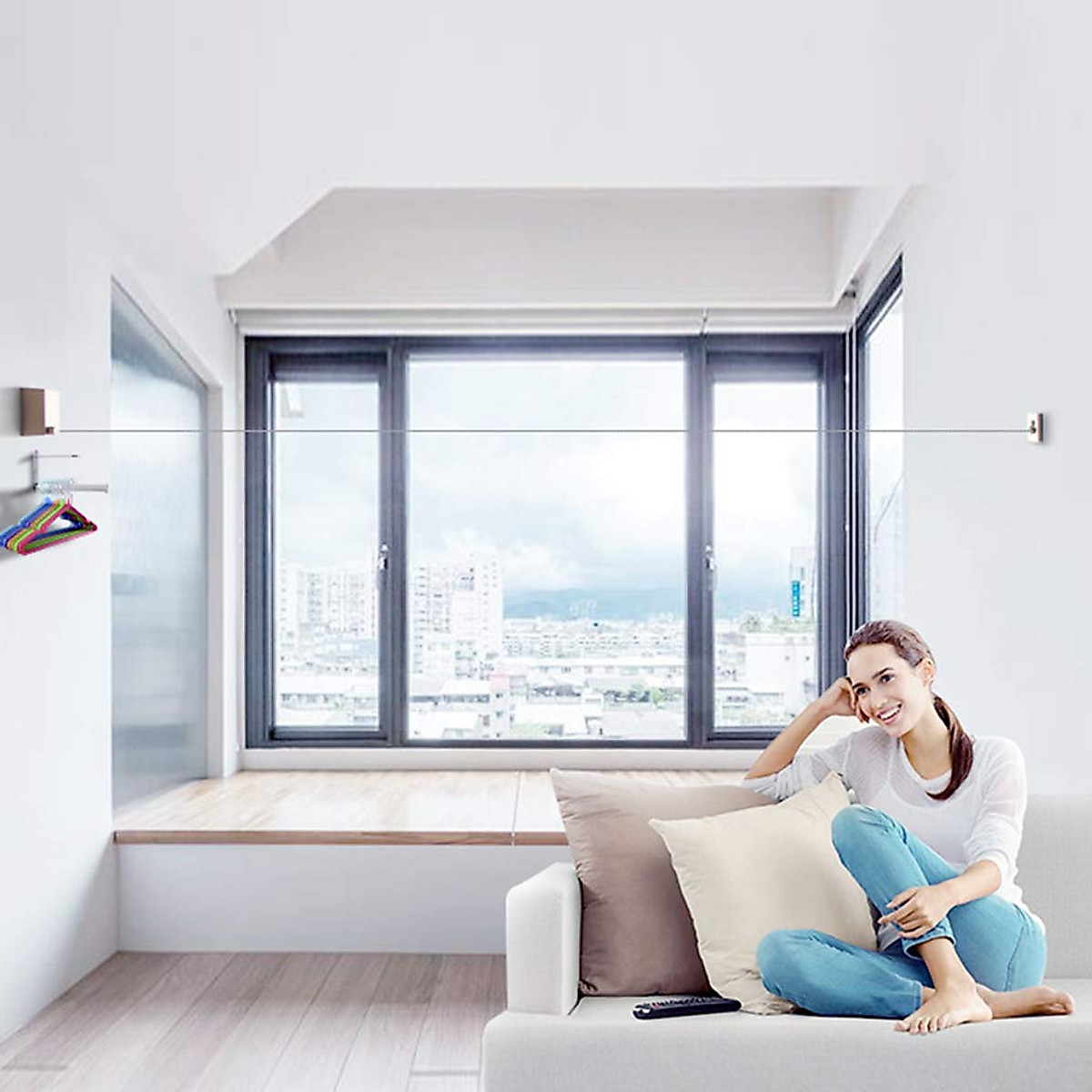 JOOM Retractable Clothesline Indoor Clothes Lines retracting | Heavy Duty for Drying Laundry line Outdoor|Wall Mounted Stainless Steel 13.8Feet (One line,Gold)