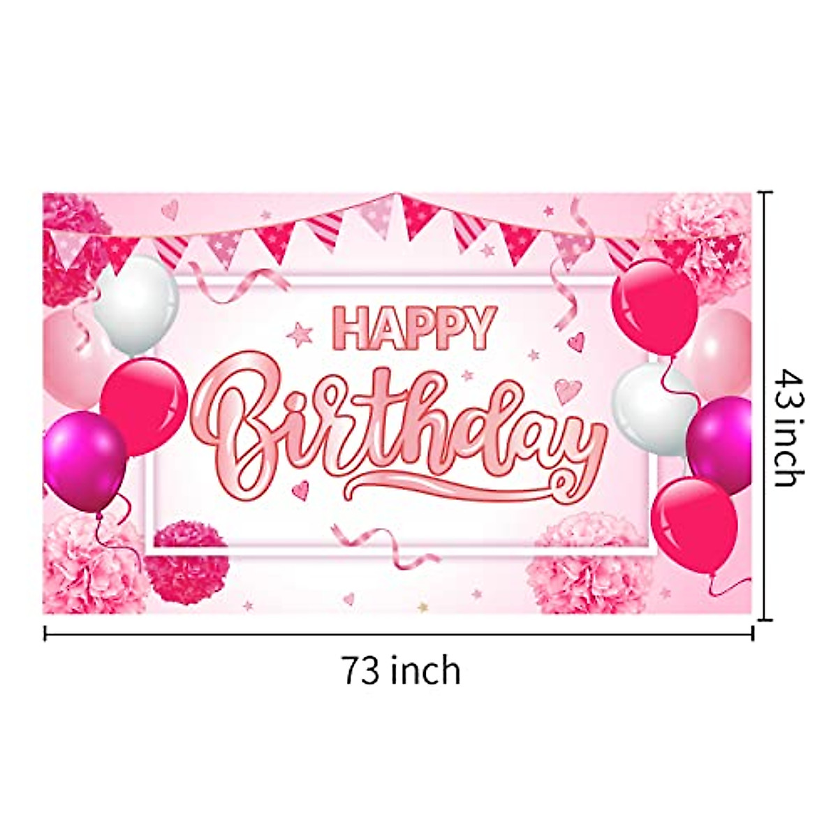 Hot Pink Happy Birthday Banner Backdrop Decorations for Girls Women, Happy Birthday Party Sign Supplies, Large 10th 16th 21st 30th 40th 50th Birthday Background Photo Booth Props Decor