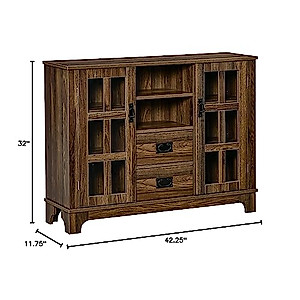 HOMCOM Sideboard Buffet Cabinet, Glass Door Kitchen Cabinet, Coffee Bar Cabinet with Storage Drawers & Adjustable Shelves for Living Room, Dark Walnut