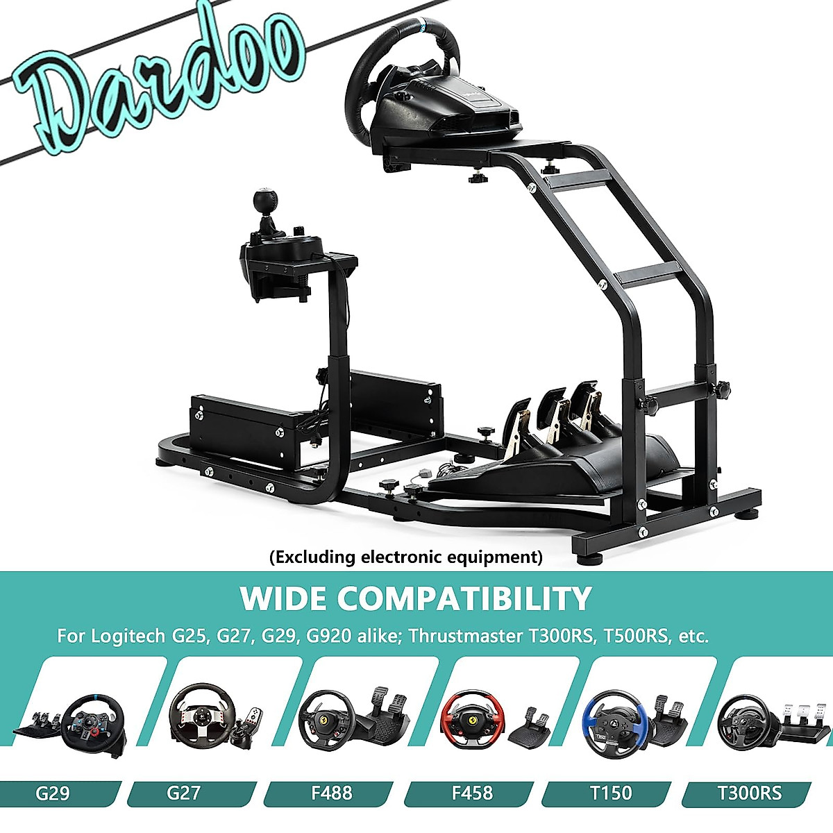 Dardoo Racing Simulator Cockpit Gaming Frame Fits for Logitech/Thrustmaster/Fanatec G27 G29 G920 G923 T300,Adjustable Driving Steering Wheel Stand,Not Included Wheel, Pedal and Seat