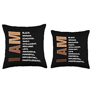 African American Women Apperal & Gifts Melanin Queen Afro American Women Black Woman Throw Pillow, 16x16, Multicolor