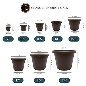 The HC Companies 8.5 Inch Round Classic Planter - Plastic Plant Pot for Indoor Outdoor Plants Flowers Herbs, Chocolate