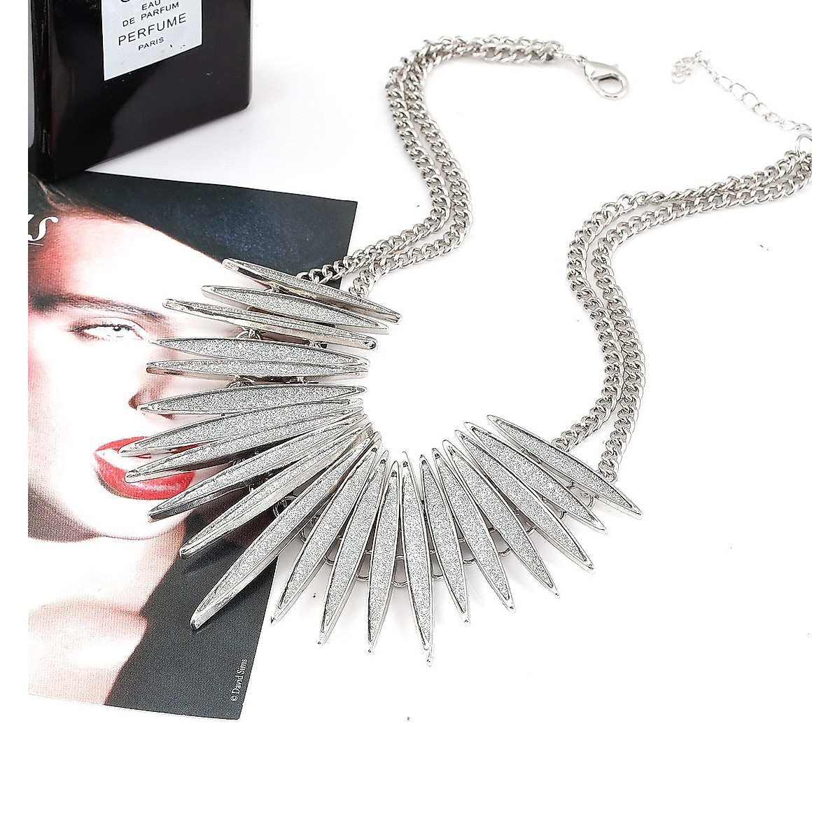 MOLOCH Sparkling Druzy Leaf Choker Necklace Fashion Gold-Tone Collar Necklace Bib Statement Chunky Tribal Necklace Woman Jewelry (silver)