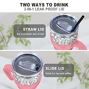 Exacmos 40 oz Tumbler with Handle and Straw 40 oz Leopard Cup Insulated Stainless Steel Coffee Travel Mug Spill Proof Leak Proof Slim 40oz Tumbler with Handle Leopard Decor Stuff Gifts for Women