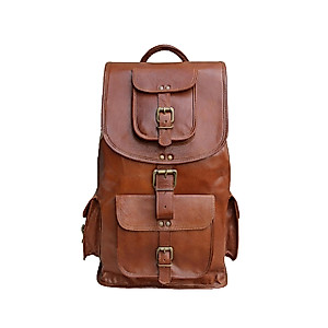 jaald 18" Leather Backpack Travel rucksack knapsack daypack Bag for men women