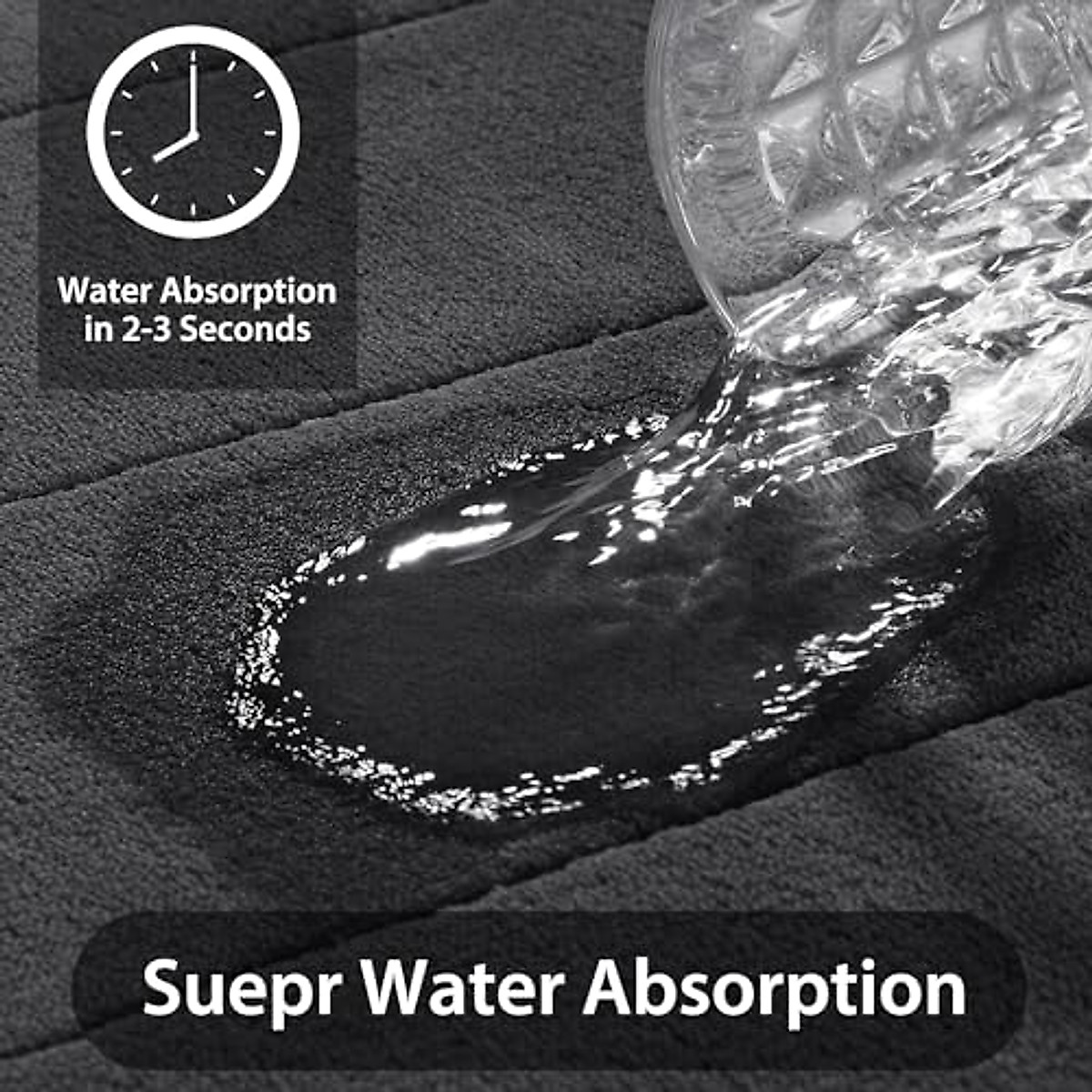 Yimobra 3 Pieces Memory Foam Bath Mat Sets, 44.1x24 + 31.5x19.8 and U-Shaped for Bathroom Rugs, Toilet Mats, Non-Slip, Soft Comfortable, Water Absorption, Machine Washable, Dark Gray