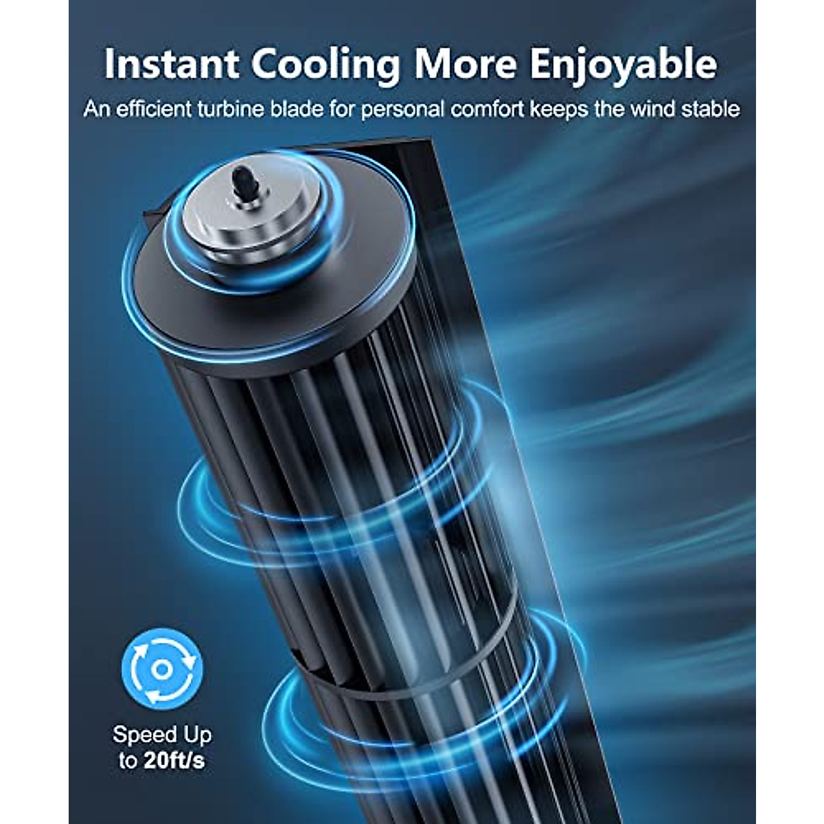 Cofeow Tower Fan, 2023 New Portable Electric Desk Fan, 70°Oscillating, 20ft/s Quiet Cooling, 13 Inch, Standing Table Fan with 3 Modes, Bladeless fan for Bedroom, for Office Desktop Deep Black