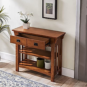 Leick Home 8261 Mission Bookcase Console Table with Drawers, Made with Solid Wood, for Living Room, Entry Way, Office, Bedrooms, Russet Finish