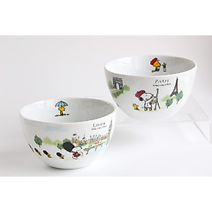 シミズ陶業(Shimizutougyou) London Paris Snoopy Bowl, Set of 2