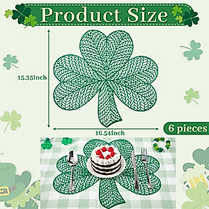 6 Pieces St. Patrick's Day Shamrock Placemat Green PVC Table Place Mat Non Slip Heat Resistant St Patrick's Day Placemats for Dining Kitchen Table Home Decoration, 16.5 Inch