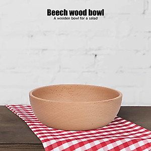 Salad Wooden Bowl, Round Household Beech Wooden Bowl Wooden Bowl for Salad Dipping Sauce Pasta Cereal(M)