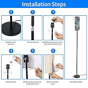 Modern Standing Lamps repeating pattern silhouettes palm tree leaves blue Minimalist Floor Lamp Metal Pole Lamp with Linen Lampshade for Bedroom Living Room Office Nursery Reading Foot Switch