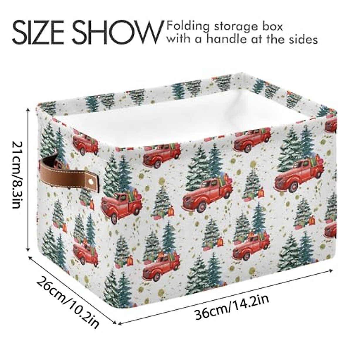 Christmas Red Truck Tree Storage Basket Bins Foldable Toy Baskets Organization with Handles Laundry Hamper for Home Boys Girls Office Closet Shelf Nursery Baskets,2 pcs