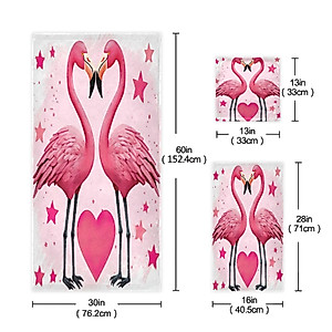 Flradish Pink Flamingos Lovers Towels 3 Pack Bath Towels for Bathroom Set Soft Cotton Highly Absorbent Lightweight & Quickdry Towel Set 1 Bath Towel,1 Hand Towel,1 Washclothe