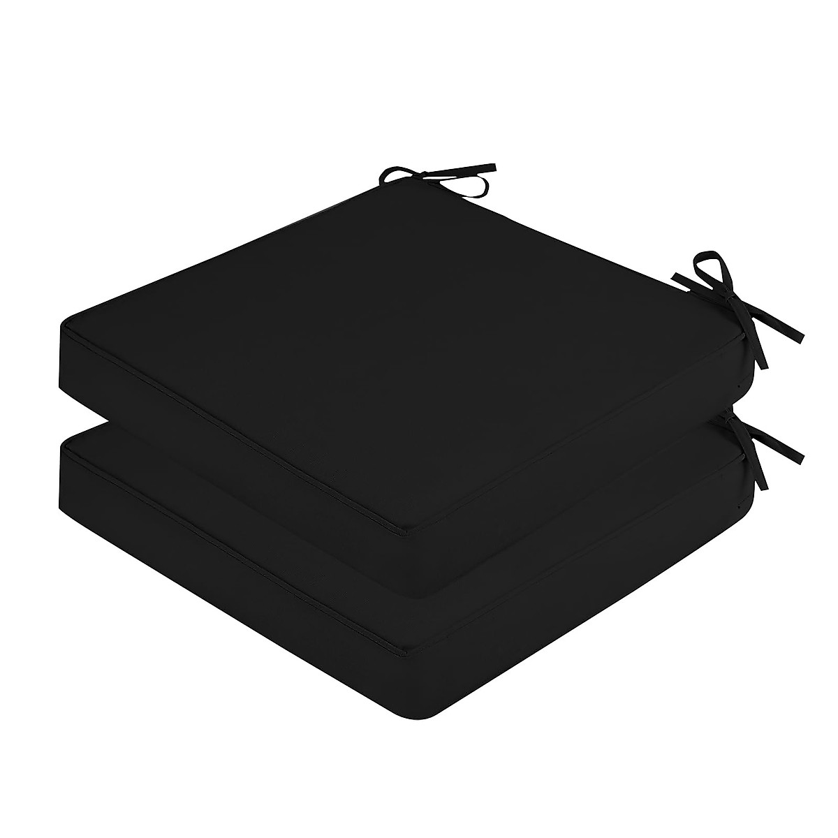 SK Studio Outdoor Chair Cushions for Patio Furniture, Set of 2 Waterproof Square Corner Memory Foam Patio Chair Cushion with Adjustable Ties Outdoor Seat Cushions, Black, 18"x18"x2"