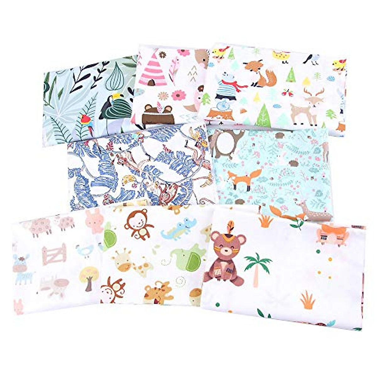 MoonyLI 8Pcs Cotton Fabric Bundle Cartoon gedruckt Quilting Fabric Prints Cotton Fabric Cartoon Muster Nähmaterial DIY Quilting Fabric Scraps Set für Patchwork Craft
