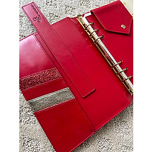 Planner Notebook A5 6 ring binder organizer (red) cover size 9,5’’x 7.25’’ Personal Business organizer planner Journals for writing Leather Journal for Women Notebook for journaling with pen