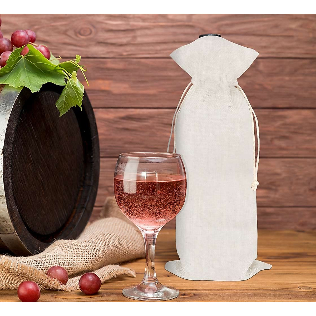BannerBuzz Canvas Wine Bag Made of 100% Biodegradable Canvas Material With 4 Oz Weight (6.5" W x 14" H, Off White)