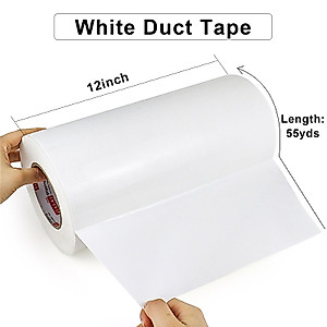 JIALAI HOME 12" White Duct Tape, Industrial Grade 12 inches x 55 Yards (164 ft) Wide Tape Duct, 9 Mil Heavy-Duty, Waterproof, Strong, Flexible, No Residue, for Crafts & Home Improvement