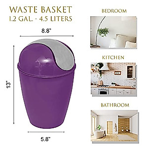 Evideco 6518170 Round Bath Floor Trash Can Waste Bin 4.5-liters-1.2-gal-Purple, 8.27" W x 13.39" H