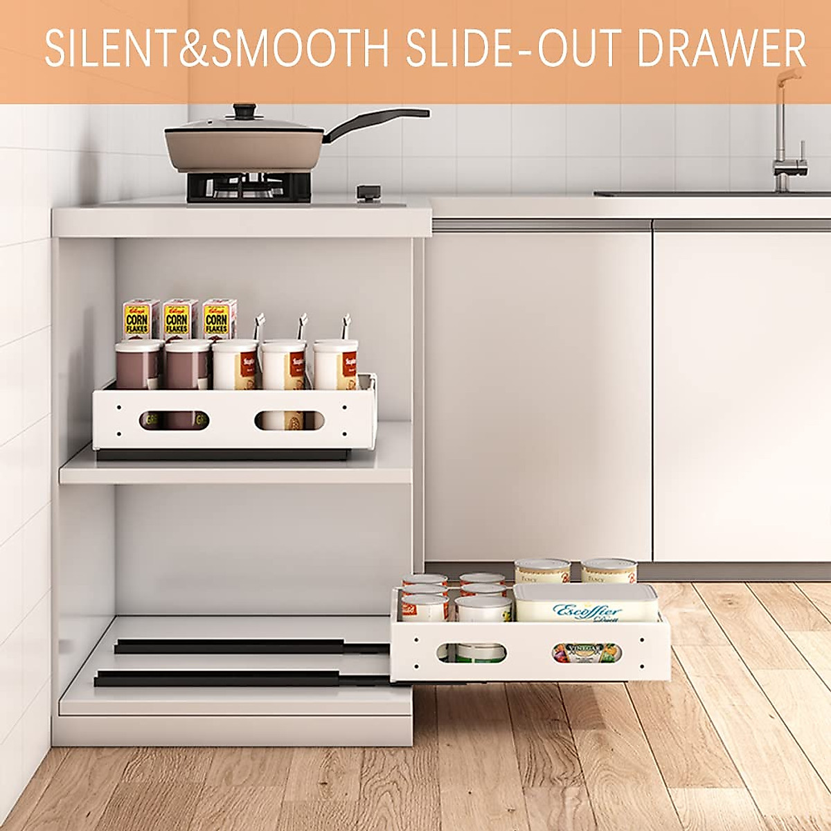 Silintion Under Sink Organizers and Storage-1-Tier Heavy Duty Metal Pull Out Drawers Under Cabinet Organizers Around Plumbing, for Under Kitchen Bathroom Sink Organizers and Storage