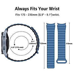 HITZEE Bands Compatible with Samsung Galaxy Watch 4 Band 40mm 44mm/Watch 4 Classic Band/Galaxy Watch 5 Band/Watch 5 pro Band, 20mm Silicone Magnetic Loop Sport Strap for Women Men, Blue Black