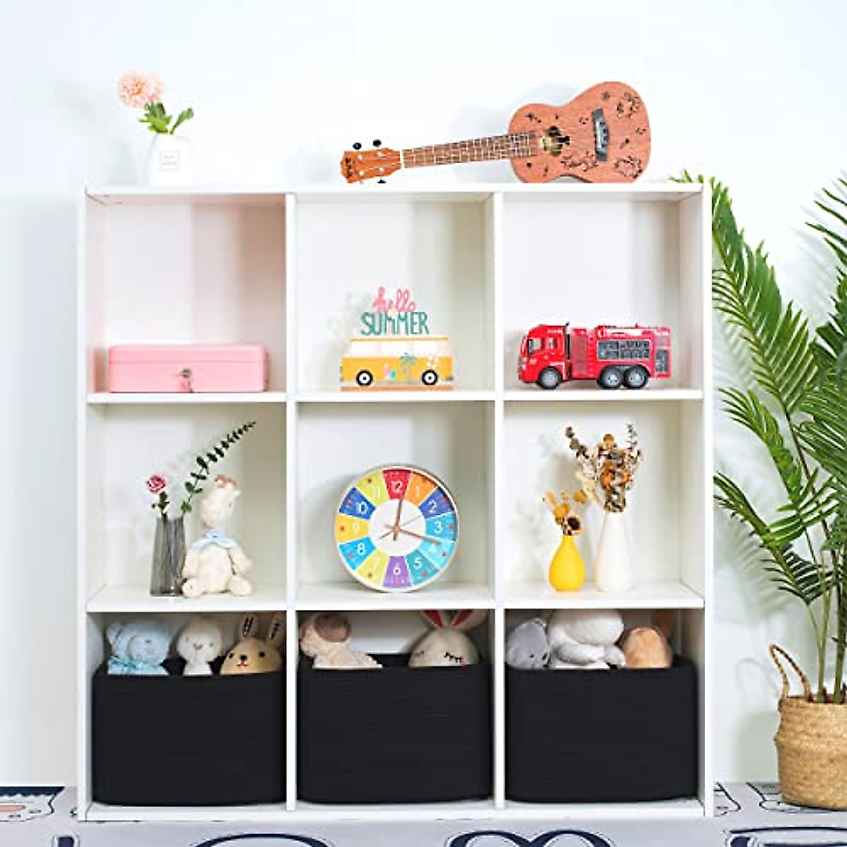 MINTWOOD Design Storage Basket for Shelves, Playroom and Classroom Storage Basket, Book Basket, Decorative Storage Cube Bin, Woven Closet Organizer, Baby Nursery Basket, Full Black