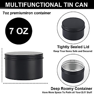 OBKJJ 42 Pack Round Cans with Screw Lid 7 Oz Aluminum Metal Tins DIY Food Candle Containers for Lotion Bars, Balms, Salve, Spices, Beard Balm, Crafts with 4 Markers 6 Sheets Label Stickers (Black)