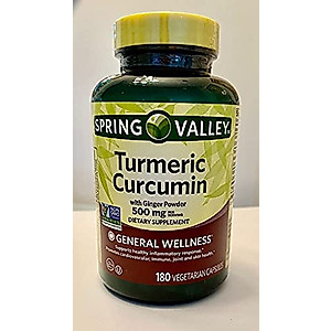 Spring Valley Turmeric Curcumin 500mg with Ginger Powder, General Wellness, 180 Capsules