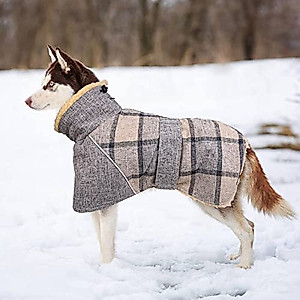 ROZKITCH Dog Coat Winter Jacket Reflective Cold Weather Fleece Coats Vest, Pet Thick Warm Windproof High Collar Clothes Outfits for Small Medium Large Dogs, British Plaid Dog Apparel with Leash Hole