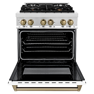 ZLINE Autograph 30" Legacy Dual Fuel Range w/ 4 Burners & White & Bronze Accents (RAZ-WM-30-CB)