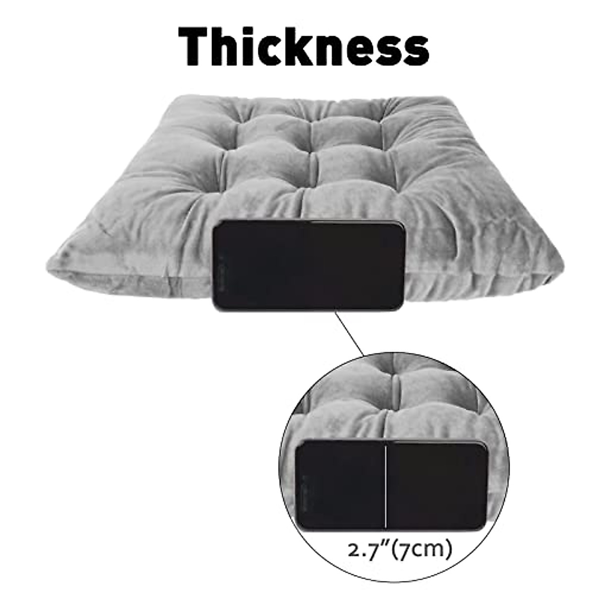 ELFJOY 4 Pack Chair Cushions for Dining Chairs Chair Pads Cushion for Kitchen Office Tufted Square Seat Cushion with Ties (16" Grey Velvet)