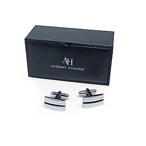 Anthony Harrison Men's Cufflinks – Silver Black Cufflinks for Men – Premium Stainless Steel Jewelry for Men – Elegant and Classy Cufflinks for Men Set – Ideal for Wedding, Party, Ceremony