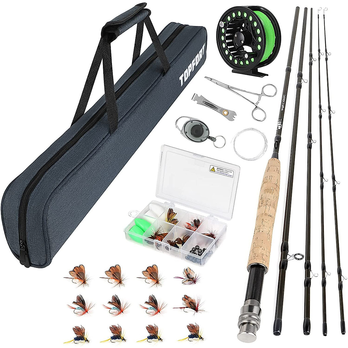TOPFORT Fly Fishing Rod and Reel Combo Starter Kit, 4 Piece Lightweight Ultra-Portable Graphite Fly Rod Complete Starter Package with Carrier Bag (5/6# 2.7m Fly Fishing Rod and Reel Combo)