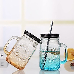 HwaGui - Cute Clear Glass Cups With Lid And Straw For Iced Coffee Cup, Tumbler Cup, Reusable Cup, Glass Drinking Jars For Iced Tea And Coffee, Red Drinking Jar 500ml/17.0oz