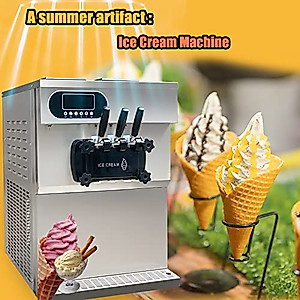 ice cream maker machine counter top soft serve ice cream machine for restaurant family party 2+1 flavor table top soft serve ice cream machine (silver)