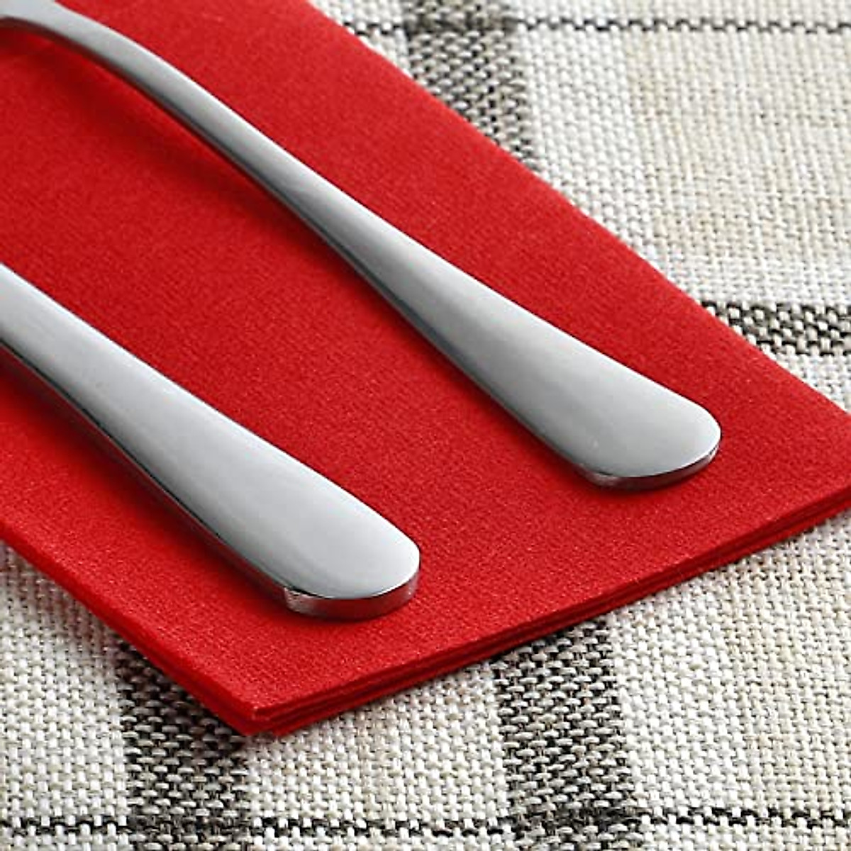 Linen-Feel Flame Red Paper Napkins, Cloth Like Dinner Napkins with Built-in Flatware Pocket, Pre-Folded Christmas Napkins Disposable Guest Paper Hand Towels for Kitchen, Events Party Napkins 50 Pack