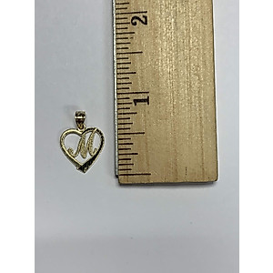 Ice on Fire Jewelry 10k Solid Gold Initial Pendant in Heart Frame with Diamond Cut Finish, Available in Different Letters of Alphabet Personalized Charm for Women (M)