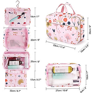 Lychii Hanging Toiletry Bag for Women, Travel Makeup Organizer Cosmetic Case for Bathroom Shower, Large - Floral Printed